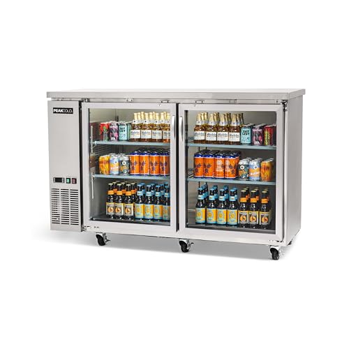 PEAKCOLD 2 Glass Door Commercial Back Bar Cooler; Stainless Steel Under Counter Refrigerator; 60" W