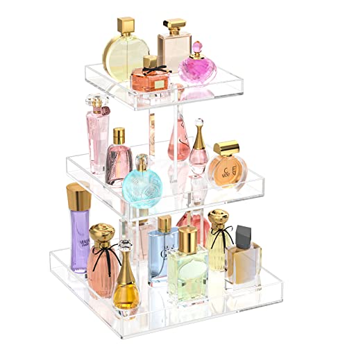NIUBEE 3-Tier Perfume Organizer for Dresser and Countertop, Sturdy Acrylic Bathroom Organizer Countertop Cosmetic Storage, Standing Perfume Tray for Bedroom Organization and Decor