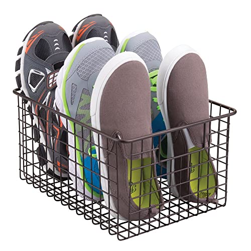 mDesign Metal Wire Closet Storage Basket Organizer with Handles for Organizing Bedroom, Bathroom, Mudroom, Entryway, Hallway, or Linen Closets - Concerto Collection - 4 Pack - Bronze