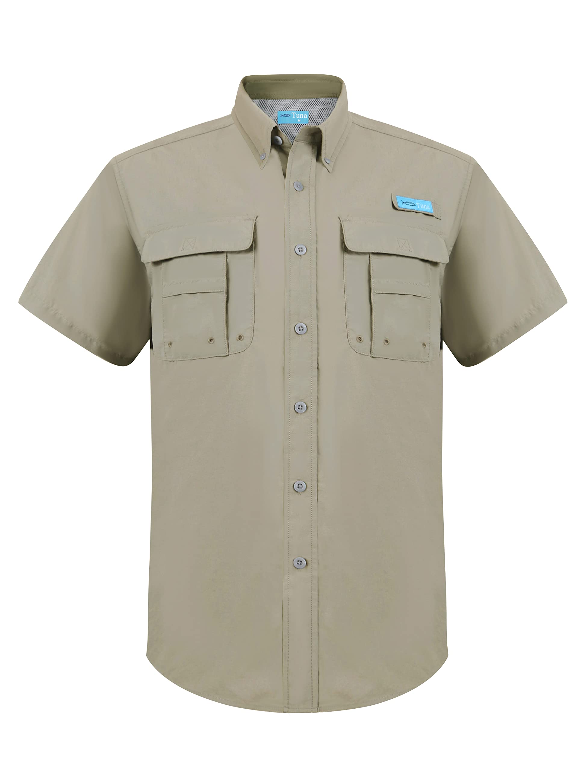Men's UV UPF 50+ Fishing Shirts for Men Sun Protection Bahama ii Breathable Fast Dry SPF Hiking Short Sleeve Shirt (1# L Fossil)