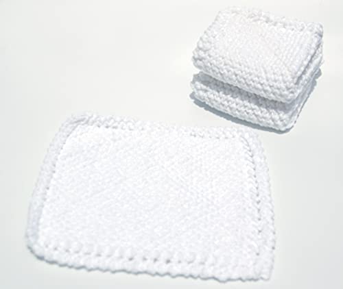 100 percent cotton white washcloths. Handmade in classic style (Set of 3)