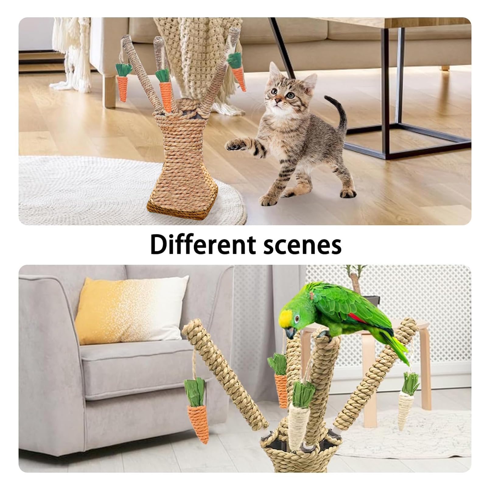 Hamiledyi Bunny Chew Toys Rabbit Rattan Grass Scratcher Climbing Tree Fun Tree Carrot Play Toys for Small Animal Guinea Pig Tooth Cleaning