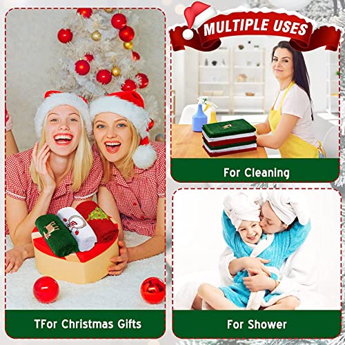 6 Pieces Christmas Decorative Hand Towels Embroidered Santa Reindeer Snowman Christmas Tree Dish Towels Soft Green Red White Fabric Bathroom Towels for Home Kitchen Bathroom Cleaning (Classic Style)