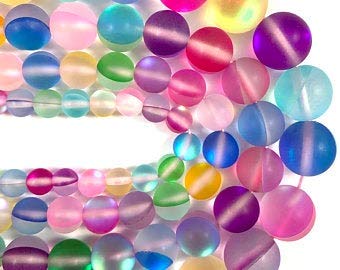 Beadalgo - Frosted Aura Crystal Mermaid Glass Beads 6mm, 8mm, 10mm, 12mm - 15 inch Strand (Rainbow, 10 mm)