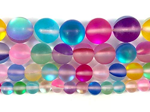Beadalgo - Frosted Aura Crystal Mermaid Glass Beads 6mm, 8mm, 10mm, 12mm - 15 inch Strand (Rainbow, 10 mm)