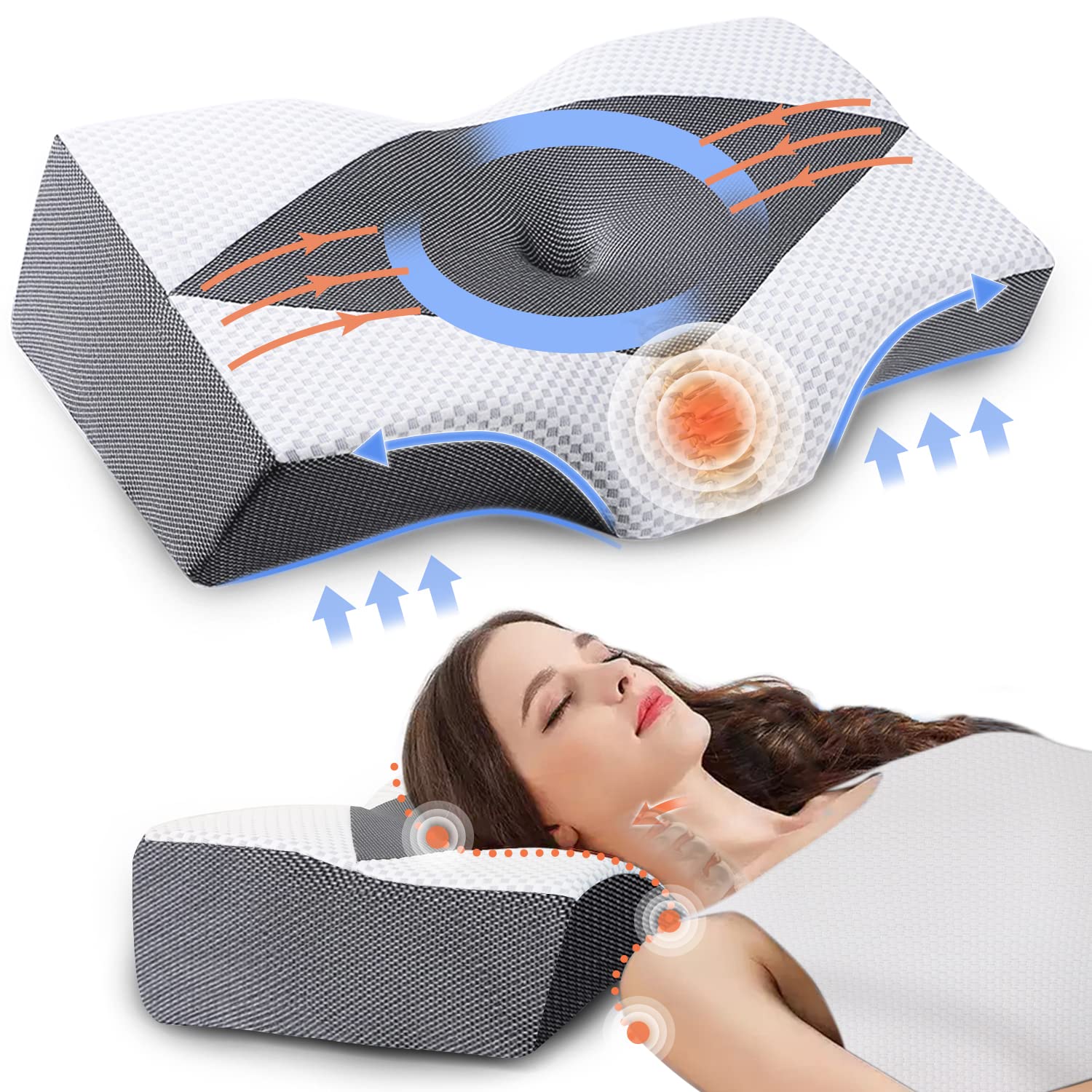 Cervical Neck Pillow for Neck Pain, IKSTAR Memory Foam Neck Pillow for Sleeping, 2 in 1 Ergonomic Pillow for Neck Shoulder Pain Relief, Orthopedic Pillow for Side, Back, Stomach Sleepers [U.S .Patent]