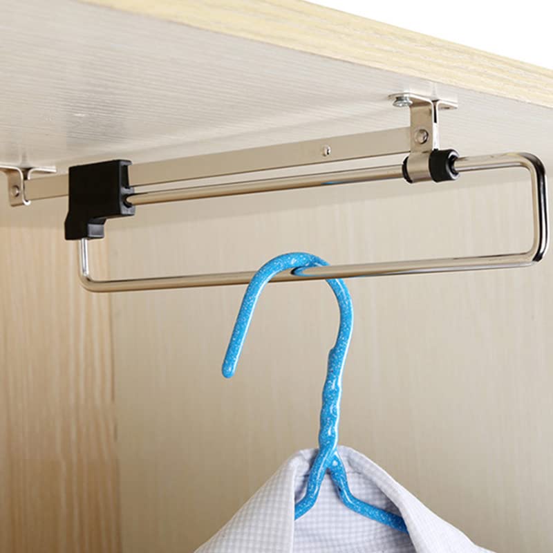 Heavy Duty Retractable Closet Pull Out Rod Wardrobe Clothes Hanger Rail Towel, Retractable Wardrobe Closet Hanger Towel Rail/Extending Rail, Closet Rod (12 Inch)