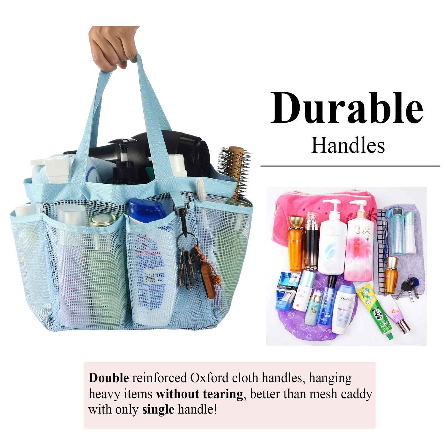Haundry Mesh Shower Caddy Tote, Large Shower Caddy Bag for College Dorm Room Essentials, Bathroom Organizer with 8 Pockets for Beach Swimming Camp Gym