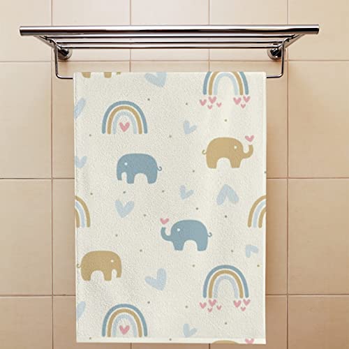 Hand Bath Towels 2 Pack Rainbow and Elephant Absorbent Face Fingertip Towels for Bathroom Kitchen Gym Spa Soft Hair Drying Cloth Quick Dry, 30 x 15 Inch