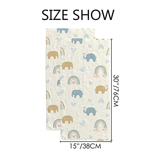 Hand Bath Towels 2 Pack Rainbow and Elephant Absorbent Face Fingertip Towels for Bathroom Kitchen Gym Spa Soft Hair Drying Cloth Quick Dry, 30 x 15 Inch