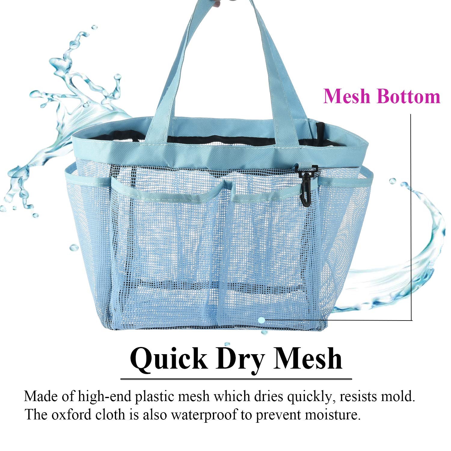 Haundry Mesh Shower Caddy Tote, Large Shower Caddy Bag for College Dorm Room Essentials, Bathroom Organizer with 8 Pockets for Beach Swimming Camp Gym