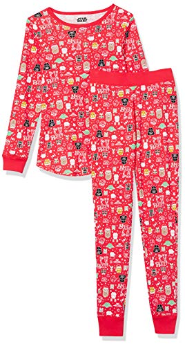 Amazon Essentials Disney | Marvel | Star Wars Women's Snug-Fit Cotton Pajama Sleepwear Sets - Discontinued Colors, Star Wars Holiday - Womens Snug-fit, Medium