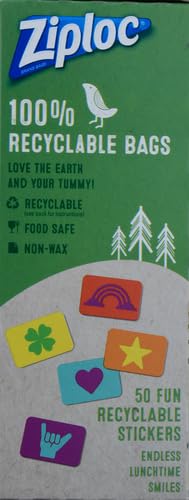 Ziploc Paper Sandwich and Snack Bags, Recyclable & Sealable with Fun Designs, 50 Bags Total