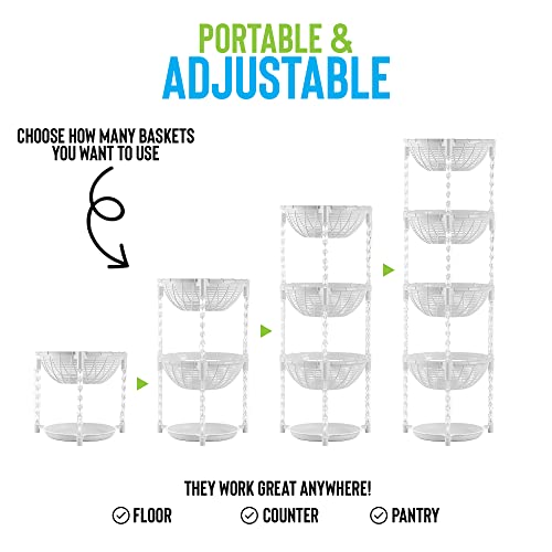 Uncluttered Designs Stacking Basket Bins (3 Tier + Plate) β Display for Fruit, Potato, Onion & Produce β Crafts, Art Supplies & Housewares Organizer β Bedroom & Bathroom Organization & Storage (White)
