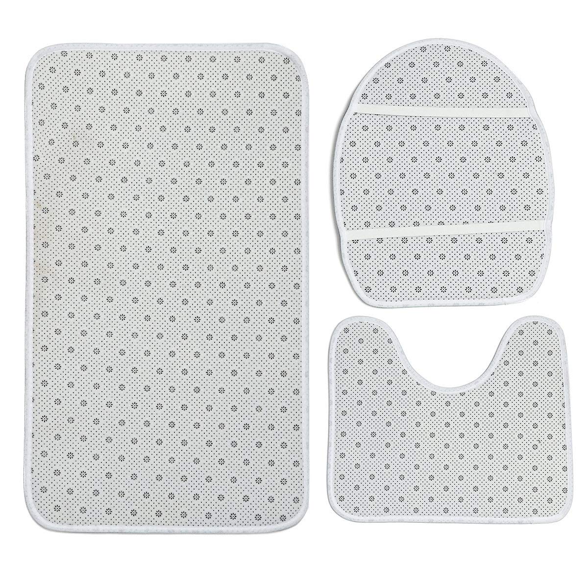 EZON-CH 3pcs Bath Rug Set Memory Foam Non-Slip Bathroom Rug Contour,Mat and Toilet Lid Cover,Red Poppy Flower Pattern Bathroom Rugs,18"x30"+14"x18"+15"x18"