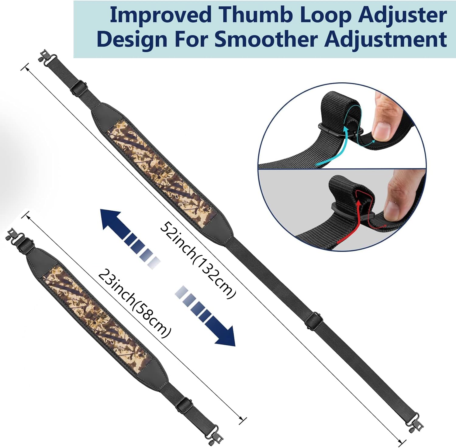 EZshoot Two Point Sling Rifle Sling with Swivels, Gun Sling Comfortable Neoprene Padded Shotgun Sling, Rifle Shoulder Strap Length Adjustable for Outdoors Camo Black