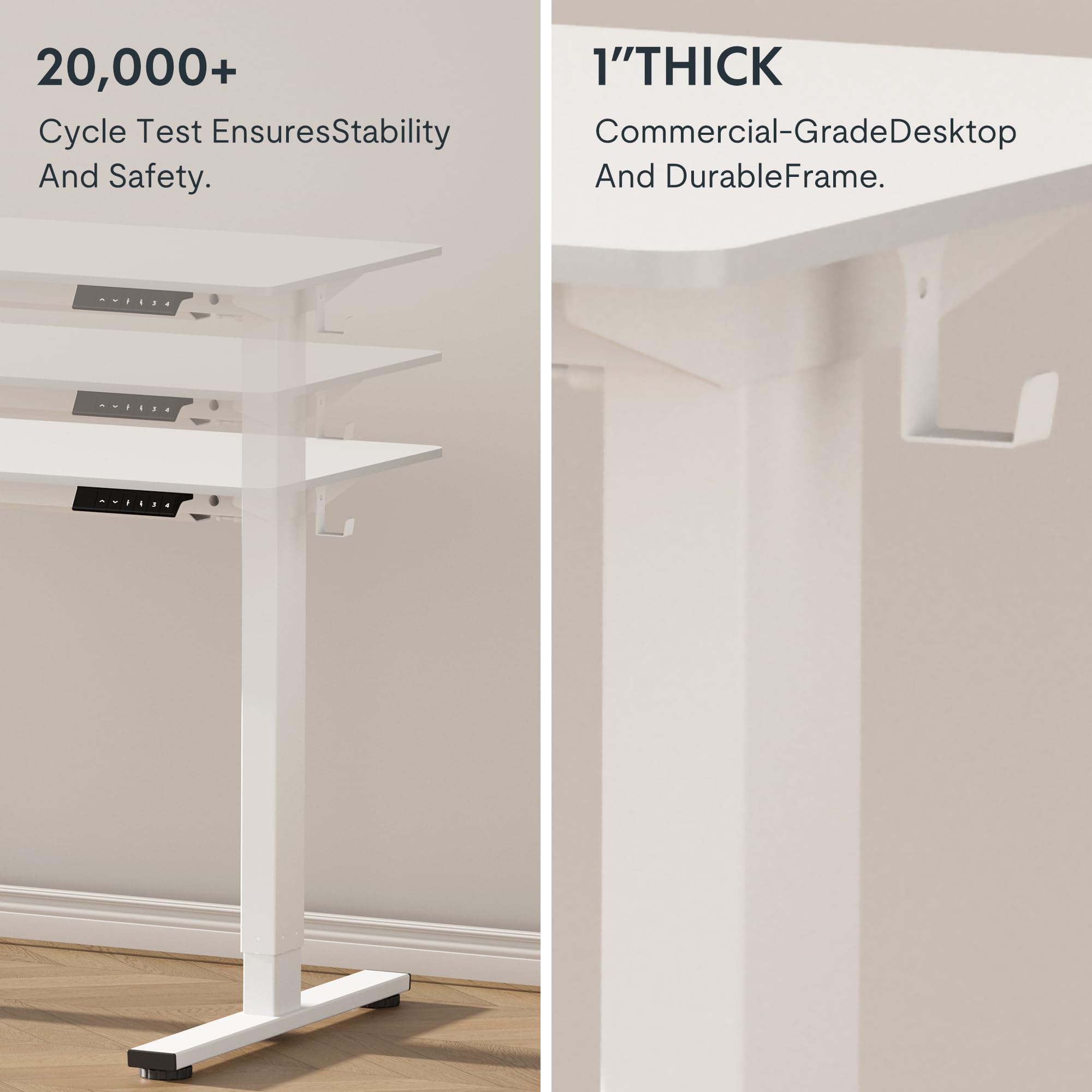 FLEXISPOT EN1 One-Piece Electric White Standing Desk 55 x 28 Inch Desktop Adjustable Height Desk Home Office Computer Workstation Stand up Desk (White Frame + 55" White Top, 2 Packages)