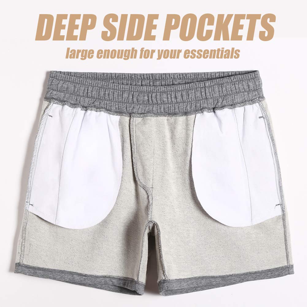 maamgic Mens Athletic Gym Shorts 5.5" Elastic Waist Casual Pajama Pocket Jogger Men Workout Short Pants Light Grey Shorts Large