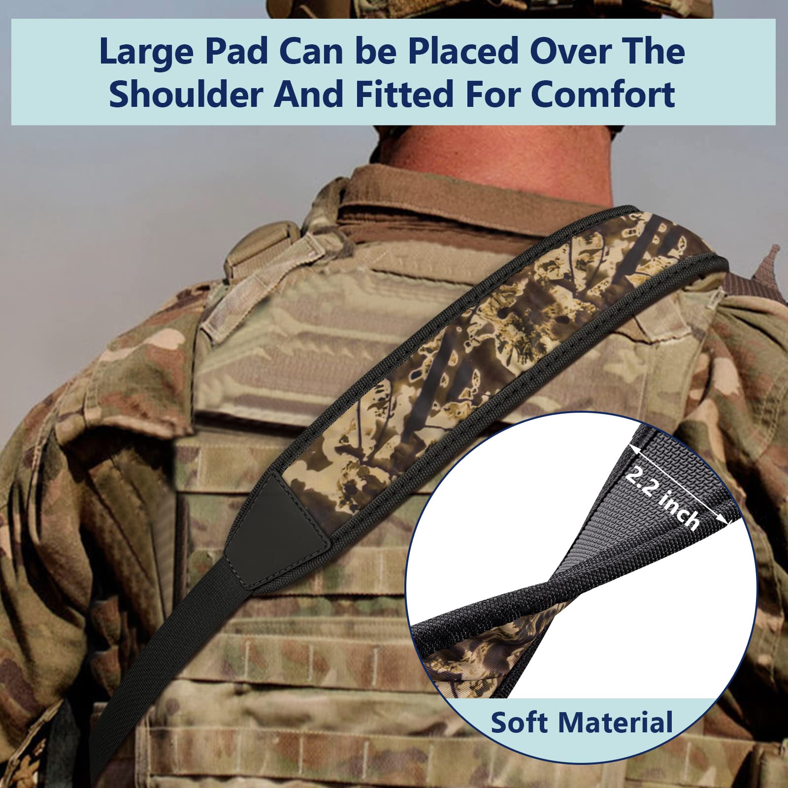 EZshoot Two Point Sling Rifle Sling with Swivels, Gun Sling Comfortable Neoprene Padded Shotgun Sling, Rifle Shoulder Strap Length Adjustable for Outdoors Camo Black