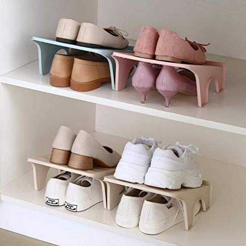 Handys Space Saving Plastic Double Shoe Slot Stacker and Organizer Rack - 4-Pack Saver Set of 4 Colors Slots for Closet Decker Multi