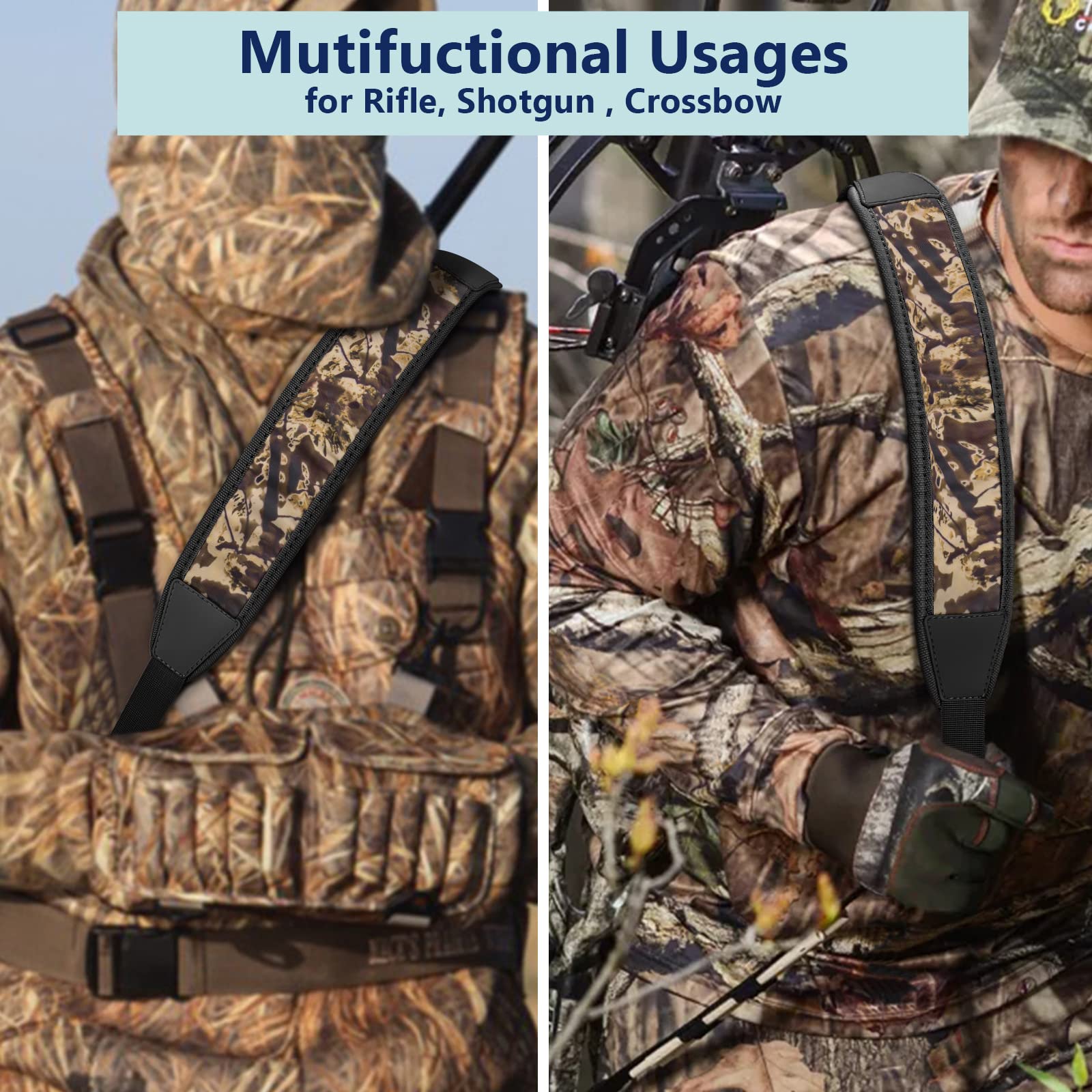 EZshoot Two Point Sling Rifle Sling with Swivels, Gun Sling Comfortable Neoprene Padded Shotgun Sling, Rifle Shoulder Strap Length Adjustable for Outdoors Camo Black