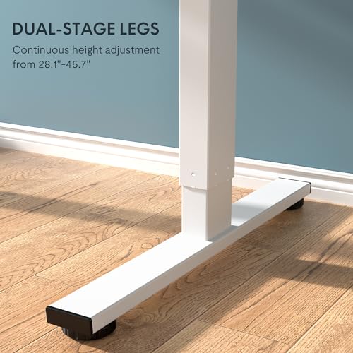 FLEXISPOT EN1 One-Piece Electric White Standing Desk 55 x 28 Inch Desktop Adjustable Height Desk Home Office Computer Workstation Stand up Desk (White Frame + 55" White Top, 2 Packages)