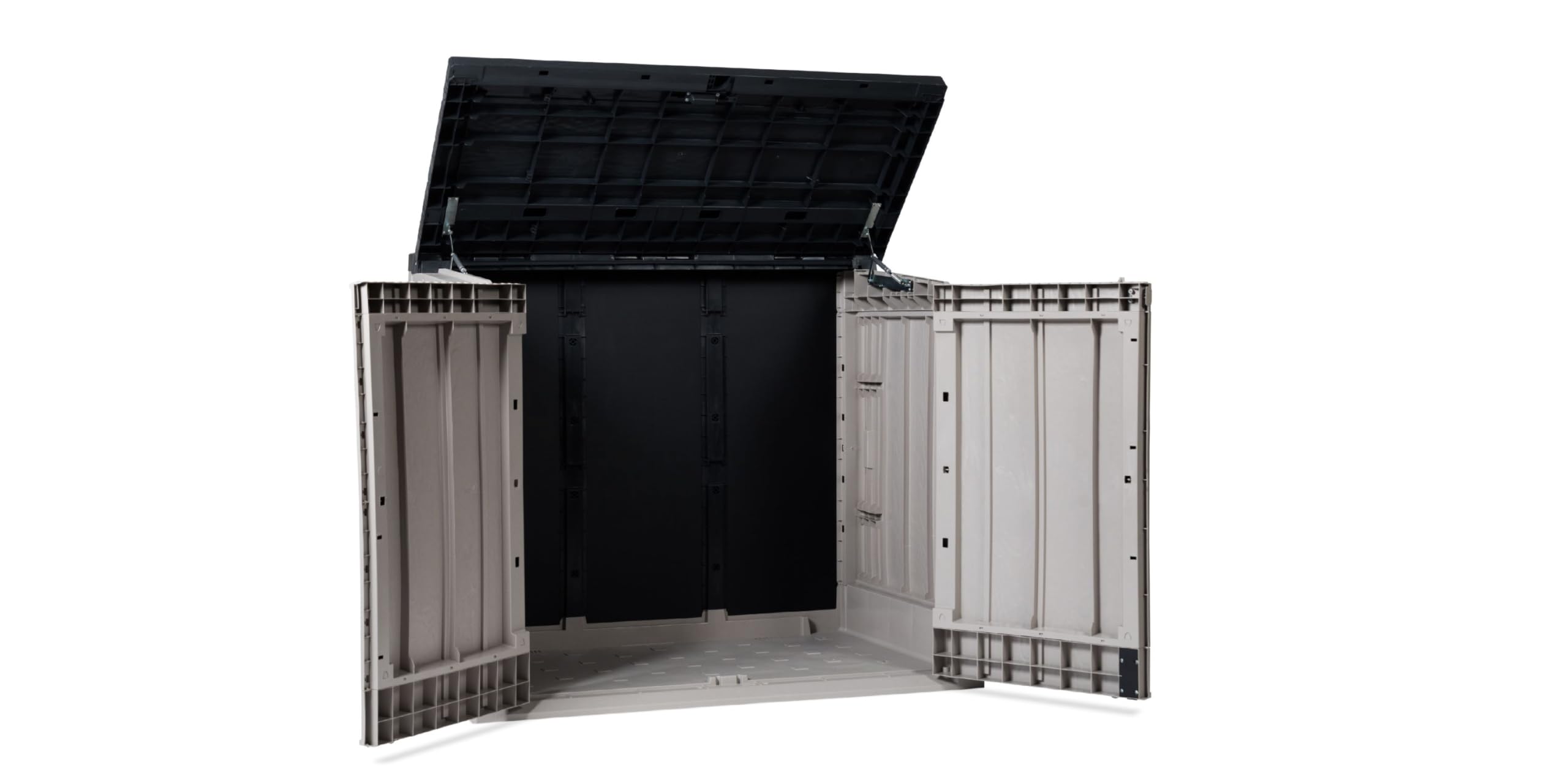Toomax Stora Way All Weather Outdoor XL Horizontal Storage Shed Cabinet for Trash Can, Garden Tools, and Yard Equipment, Taupe Gray and Anthracite