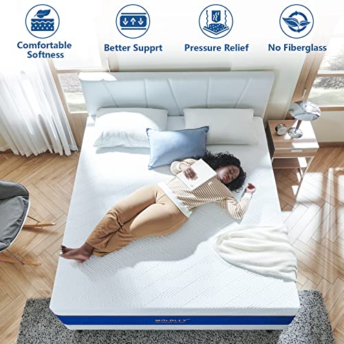 Molblly King Size Mattress, 12 Inch Cooling-Gel Memory Foam Mattress Bed in a Box,Cool King Bed Supportive & Pressure Relief with Breathable Soft Fabric Cover,Premium