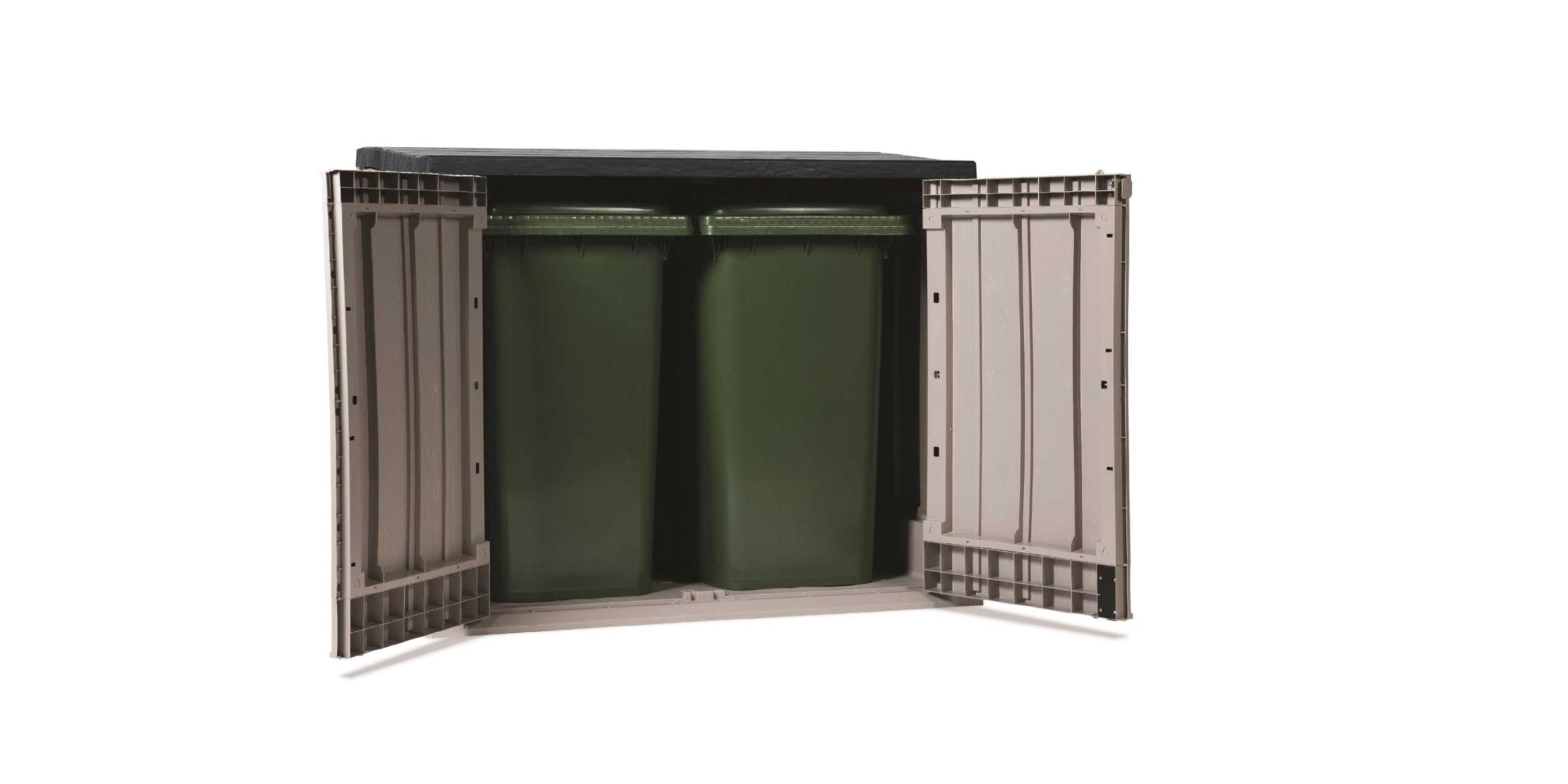 Toomax Stora Way All Weather Outdoor XL Horizontal Storage Shed Cabinet for Trash Can, Garden Tools, and Yard Equipment, Taupe Gray and Anthracite