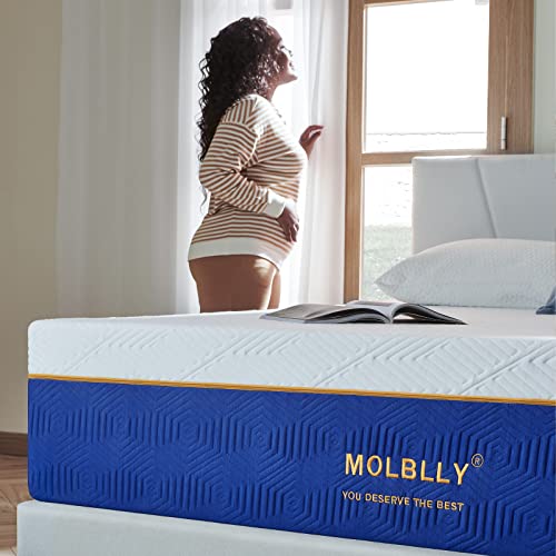 Molblly King Size Mattress, 12 Inch Cooling-Gel Memory Foam Mattress Bed in a Box,Cool King Bed Supportive & Pressure Relief with Breathable Soft Fabric Cover,Premium