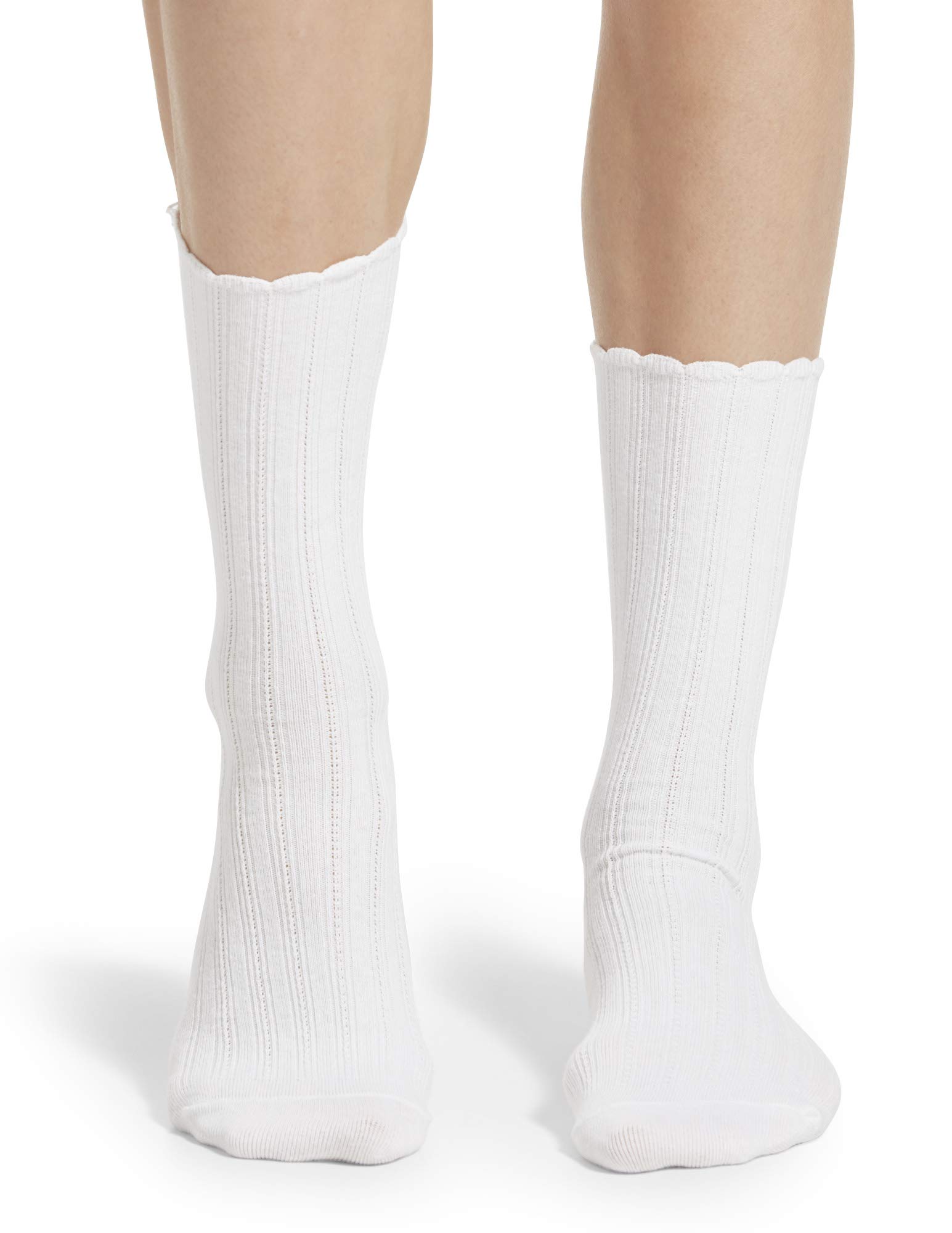 No nonsense womens Scallop Pointelle Crew Socks, White - 9 Pair Pack, One Size US