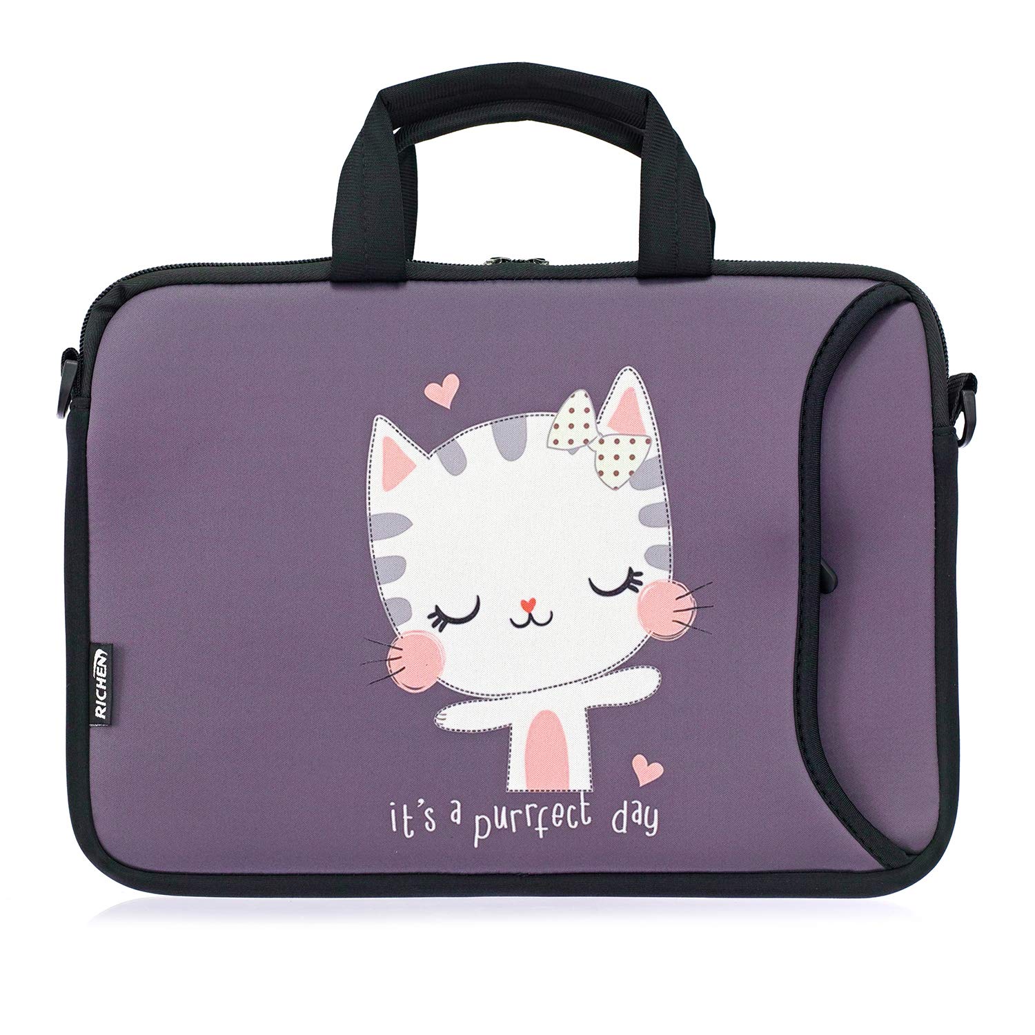 RICHEN 10 inch Messenger Bag Carrying Case Sleeve with Handle Accessory Pocket Fits 7 to 10-Inch Laptops/Notebook/ebooks/Kids Tablet/Pad (7-10.2 inch, Cute Cat)