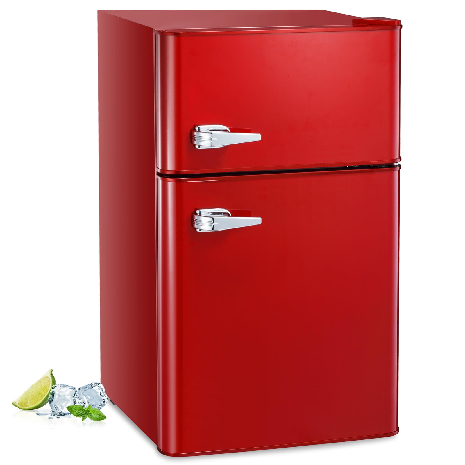 R.W.FLAME mini Refrigerator with Freezer,Retro Small Fridge 3.2 Cu.Ft Double 2-Door,Energy Saving,Mini Refrigerator, Adjustable Removable Shelves,retro mini fridge for bedroom,Office, Home, Red