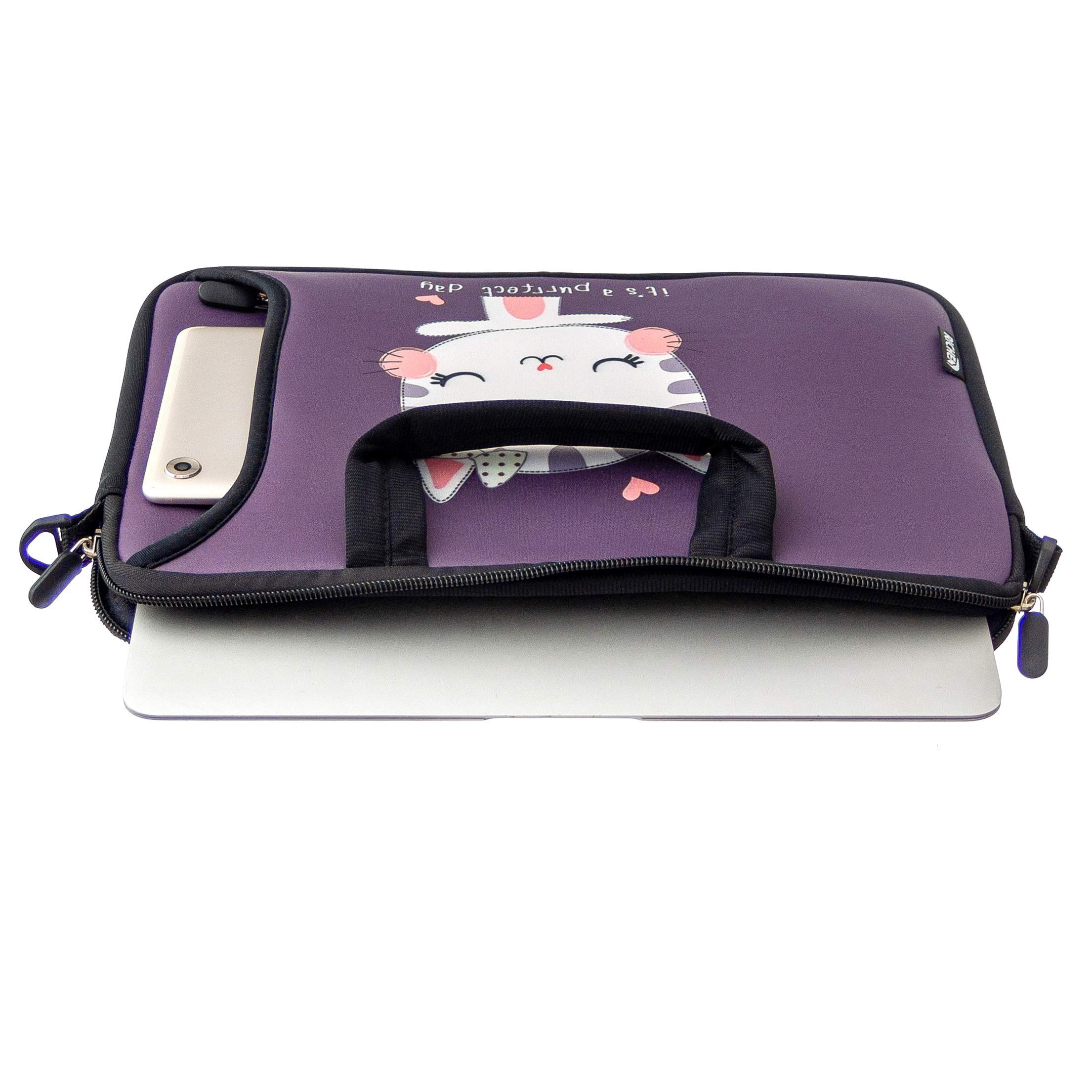RICHEN 10 inch Messenger Bag Carrying Case Sleeve with Handle Accessory Pocket Fits 7 to 10-Inch Laptops/Notebook/ebooks/Kids Tablet/Pad (7-10.2 inch, Cute Cat)
