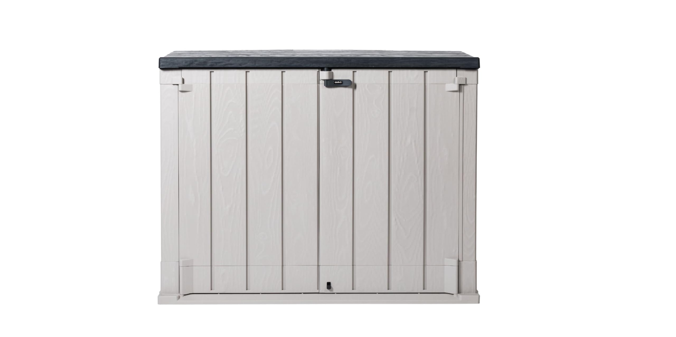 Toomax Stora Way All Weather Outdoor XL Horizontal Storage Shed Cabinet for Trash Can, Garden Tools, and Yard Equipment, Taupe Gray and Anthracite