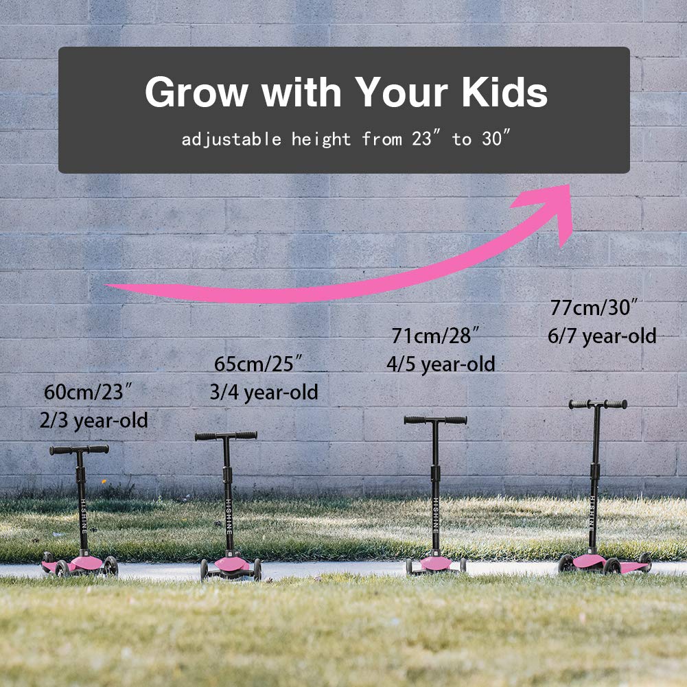 Kids Kick Scooters for Toddlers Boys Girls Ages 2-5 Years Old, Adjustable Height, Extra Wide Deck, Light Up Wheels, Easy to Learn, 3 Wheels Scooters, Pink