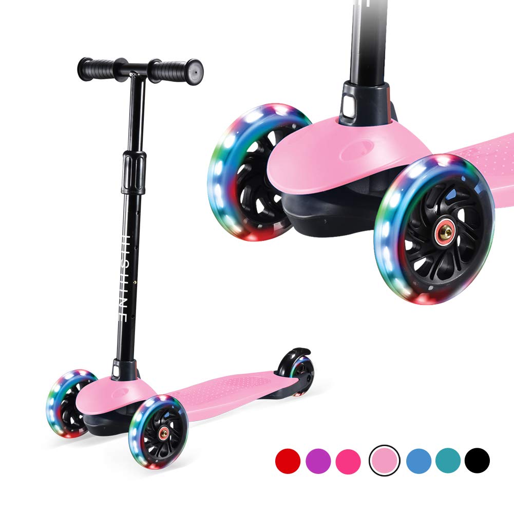 Kids Kick Scooters for Toddlers Boys Girls Ages 2-5 Years Old, Adjustable Height, Extra Wide Deck, Light Up Wheels, Easy to Learn, 3 Wheels Scooters, Pink
