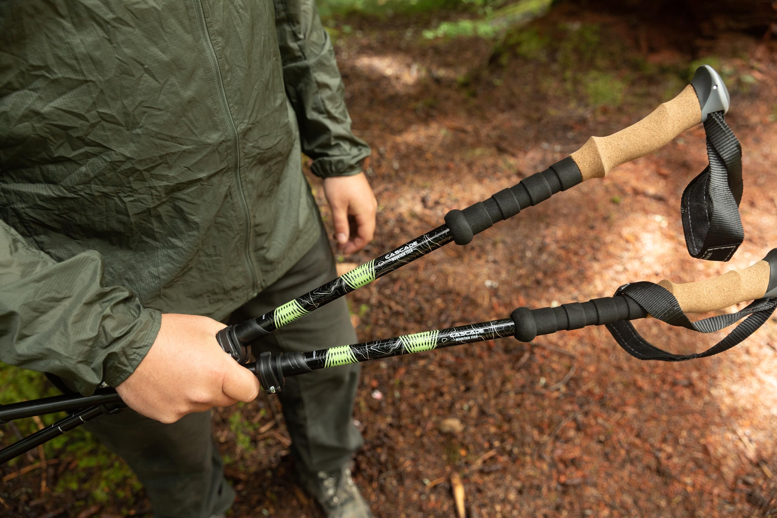 Cascade Mountain Tech Trekking Poles - Aluminum Hiking Walking Sticks with Adjustable Locks Expandable to 54" (Set of 2) , Green