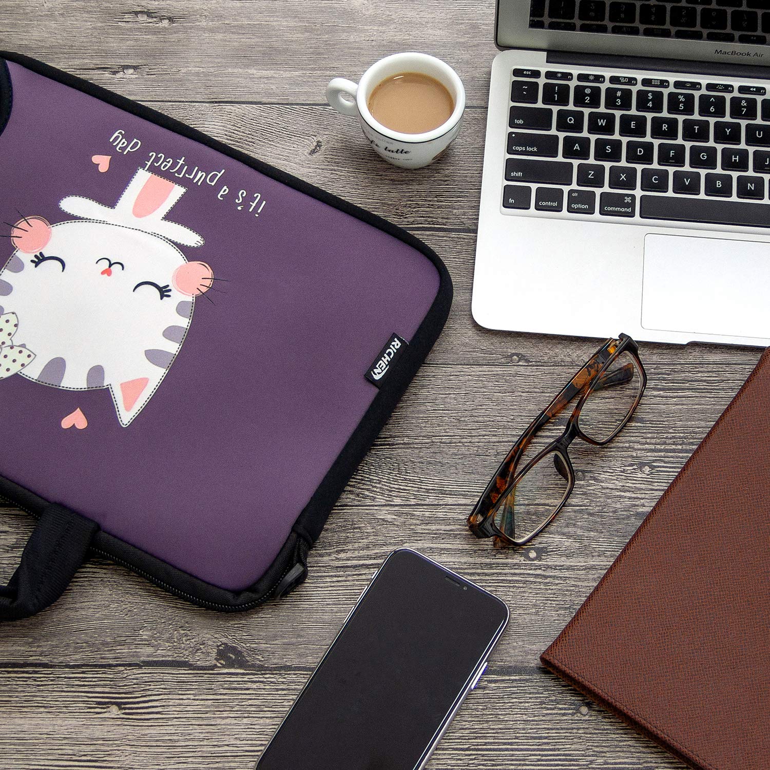 RICHEN 10 inch Messenger Bag Carrying Case Sleeve with Handle Accessory Pocket Fits 7 to 10-Inch Laptops/Notebook/ebooks/Kids Tablet/Pad (7-10.2 inch, Cute Cat)
