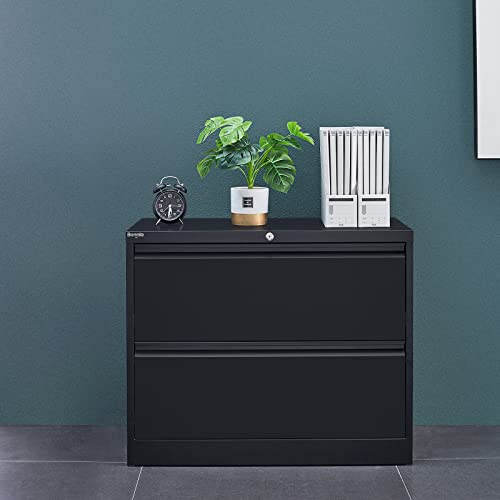 Bonnlo Classic Black 2 Drawer File Cabinets for Home Office, Metal Lockable File Cabinet for Letter/Legal Size File Folders, Wide Lateral File Cabinet and Printer Stand, Simple Assembly Required