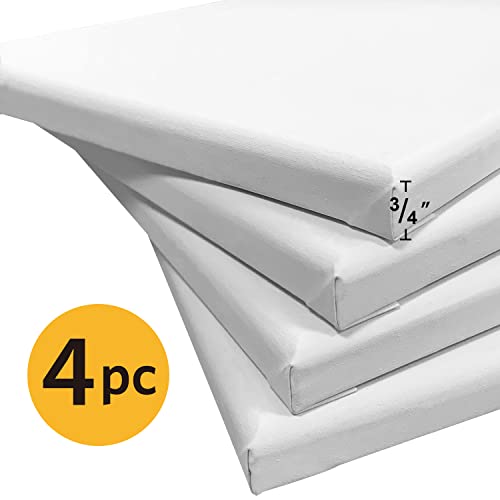 PHOENIX Watercolor Stretched Canvases, 10x20 Inch/4 Pack - 8 Oz, 3/4 Inch Profile, 100% Cotton Triple Primed White Blank Canvases for Watercolor, Acrylic, Gouache, Tempera, Crafts & Pouring Art