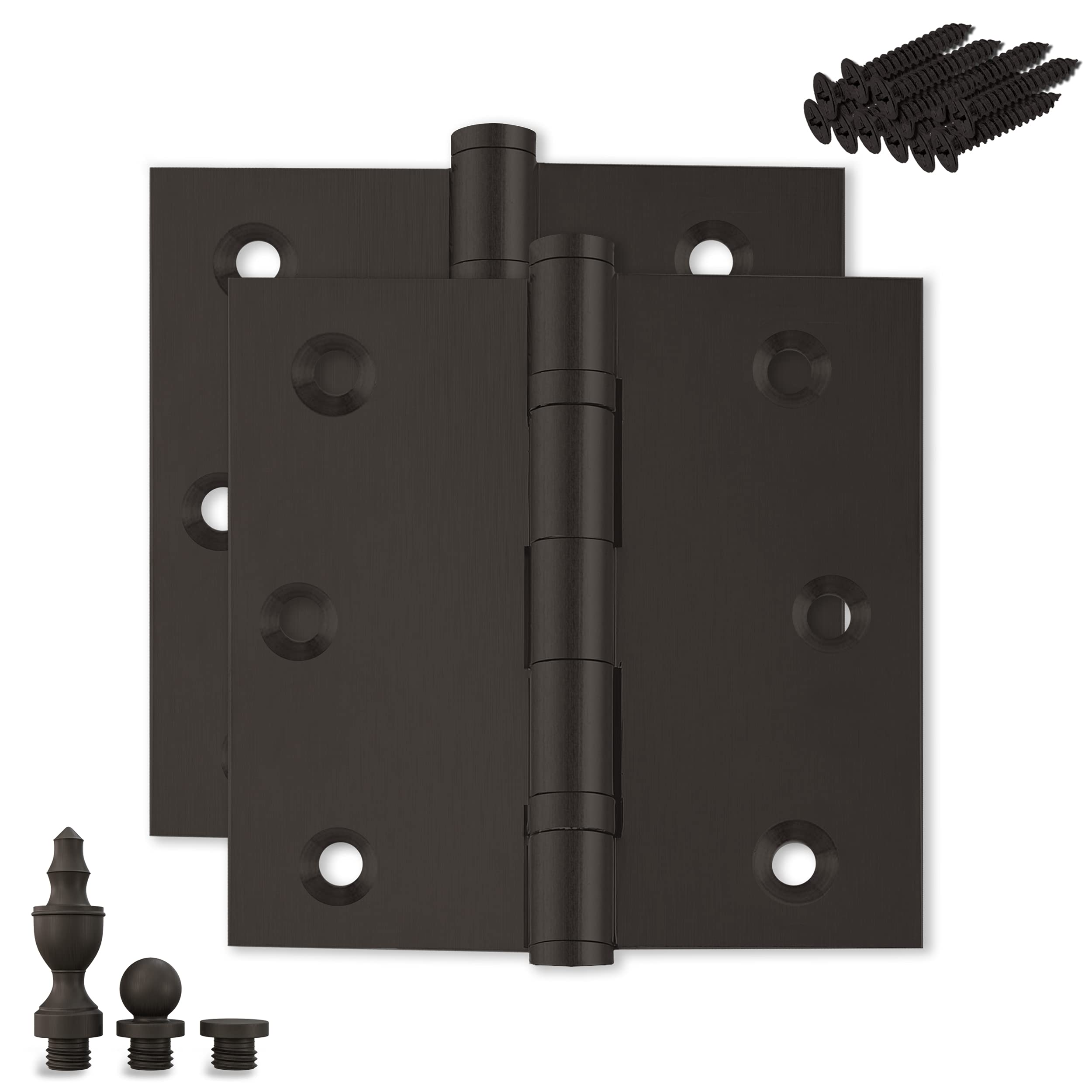 Finsbury Hardware Heavy Duty Door Hinge Bronze Ball Bearing 3.5 x 3.5 Inch Solid Brass Heavy Duty with Decorative Screw-on Tips Included - Set of 2 Hinges (Oil-Rubbed Bronze)