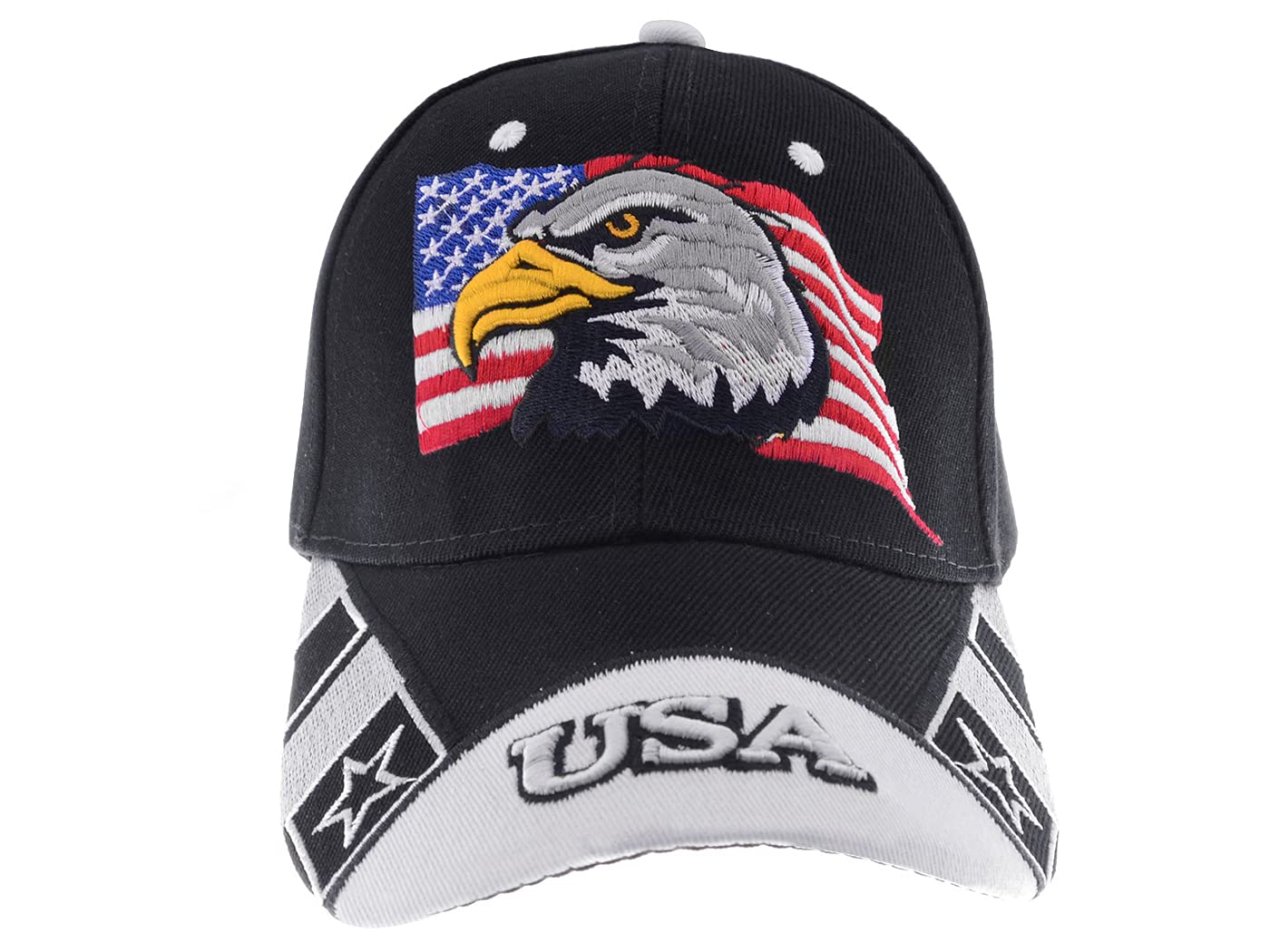 Anna-Kaci USA American Flag Patriotic Eagle Hawk Embossed 3D Adjustable Velcro Baseball Caps Hats, White USA