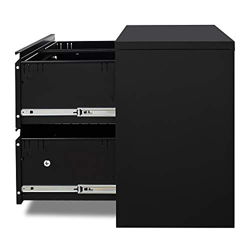 Bonnlo Classic Black 2 Drawer File Cabinets for Home Office, Metal Lockable File Cabinet for Letter/Legal Size File Folders, Wide Lateral File Cabinet and Printer Stand, Simple Assembly Required
