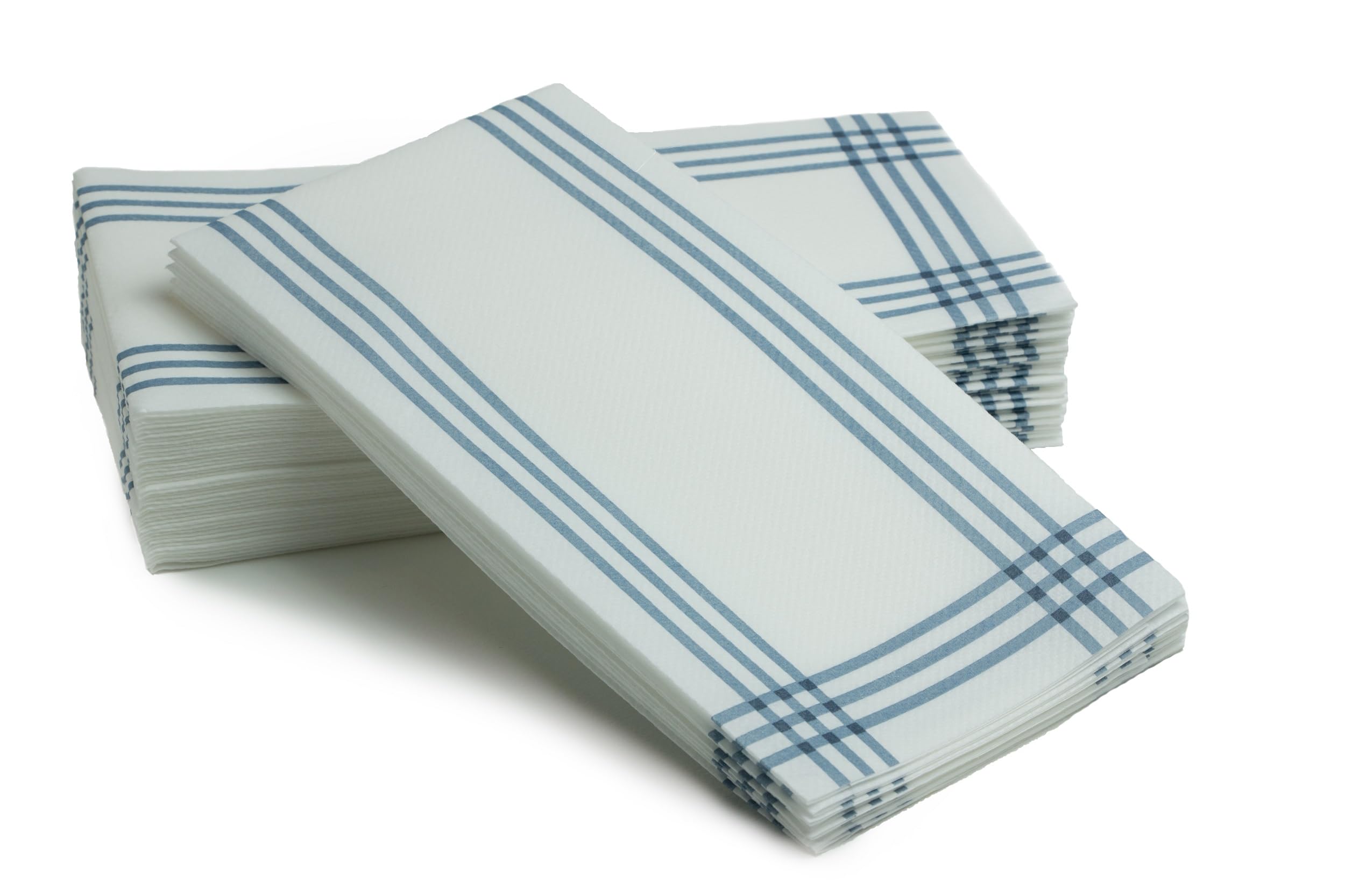 Simulinen Blue Plaid Disposable Guest Hand Towels for Bathrooms –- Linen-Feel Paper Towels, Cloth-Like Texture, Single-Use - Size: 12x17” Unfolded & 8.5x4” Folded 25ct