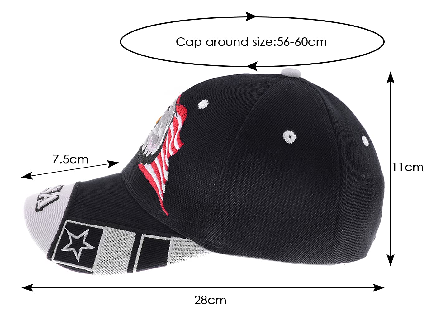 Anna-Kaci USA American Flag Patriotic Eagle Hawk Embossed 3D Adjustable Velcro Baseball Caps Hats, White USA