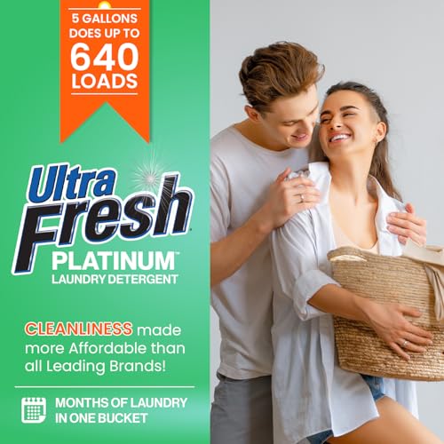 Ultra Fresh® 3X Platinum™ Laundry Detergent - Original Green™ - 5 Gallons - Deep Cleaning, Whitens & Brightens, Up to 640 Loads - Safe for HE Machines & Septic Systems, No Phosphates or Bleach