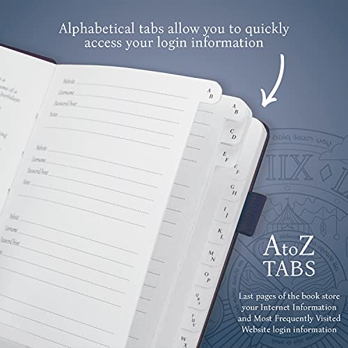 Legend Planner Password Book with Alphabetical tabs. Internet Address Keeper Logbook. Journal for Website Logins, Pocket 4x5.5" (Mystic Blue)