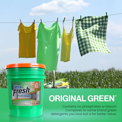 Ultra Fresh® 3X Platinum™ Laundry Detergent - Original Green™ - 5 Gallons - Deep Cleaning, Whitens & Brightens, Up to 640 Loads - Safe for HE Machines & Septic Systems, No Phosphates or Bleach