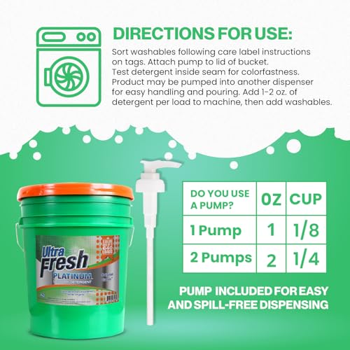 Ultra Fresh® 3X Platinum™ Laundry Detergent - Original Green™ - 5 Gallons - Deep Cleaning, Whitens & Brightens, Up to 640 Loads - Safe for HE Machines & Septic Systems, No Phosphates or Bleach